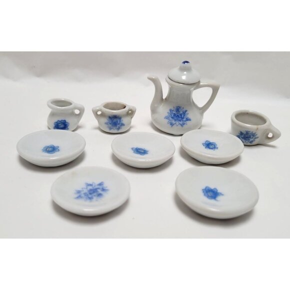 Unbranded | Toys | Vintage Piece Miniature Porcelain Tea Set White Blue ...